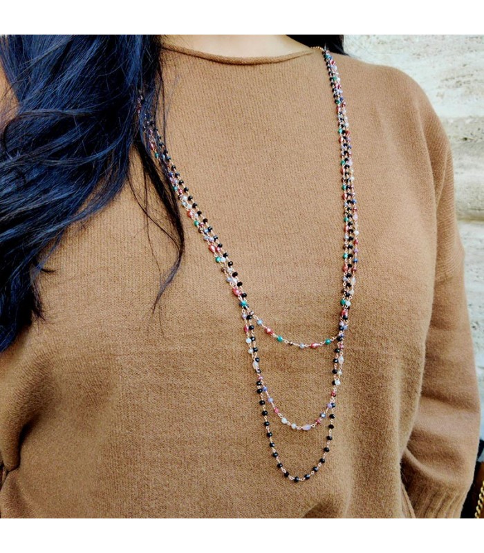 Collana Lunga Donna Raggi Multifilo Scalare Pietre Colorate | Miraggi